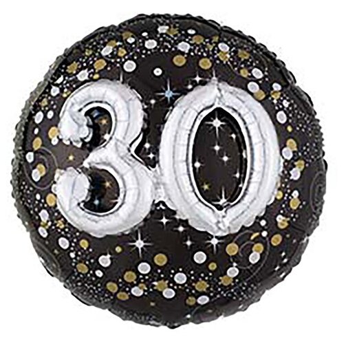 Воздушный шар джамбо День Рождения 30 лет, золото, блестки, 70 см