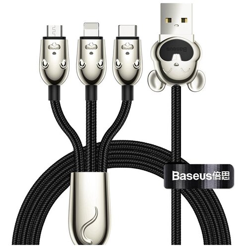 Кабель Baseus Three Mouse 3-in-1 Cable Micro-USB+Lightning+Type-C 3.5A 1.2m Черный CAMLT-MU01