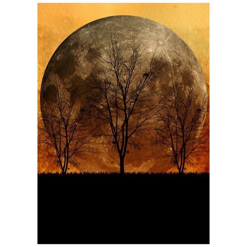 Постер на холсте Деревья на фоне луны (Trees on the background of the moon) 40см. x 56см.