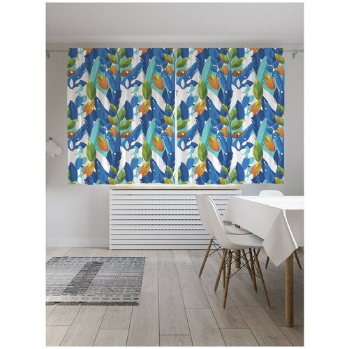 Классические шторы JoyArty "Листья и перья", серия Oxford DeLux, 2 полотна 145x180 см