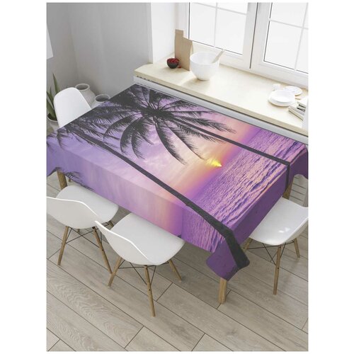 Скатерть прямоугольная JoyArty на кухонный стол "Закат на пляже под пальмами" из оксфорда, 120x145 см