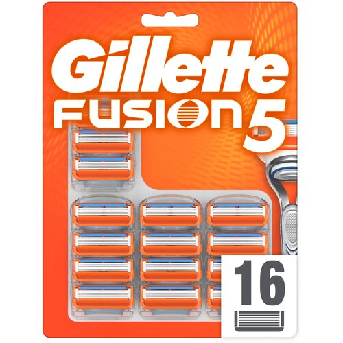 Сменные Кассеты Gillette Fusion5 для Мужской Бритвы, 16 шт, с 5 лезвиями, c точным триммером для труднодоступных мест