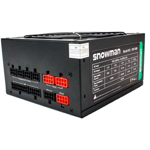 Блок питания для компьютера Snowman 1080W + кабели для подключения Chia майнинг на жестких дисках видеокартах 12V