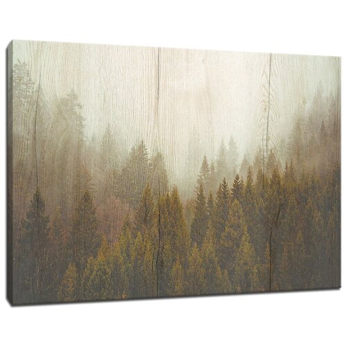 Картина Уютная стена "Туманный лес на деревянной фактуре" 90х60 см