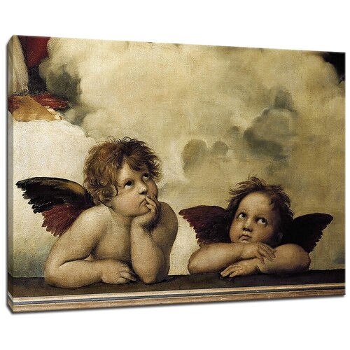 Картина Уютная стена "Рафаэль Санти - Два ангела (низ картины Сикстинская Мадонна)" 90х60 см
