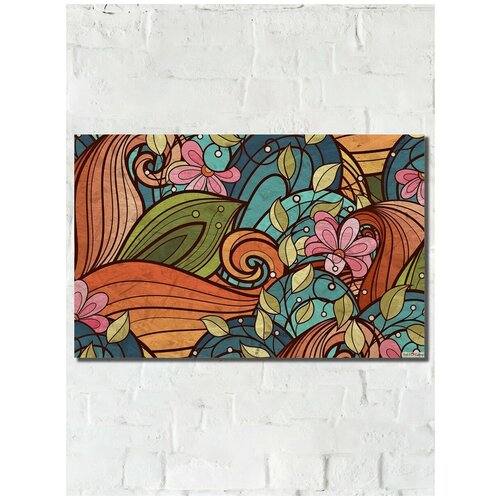 Картина интерьерная на рельефной доске растительный орнамент (цветы, цветной) - 772