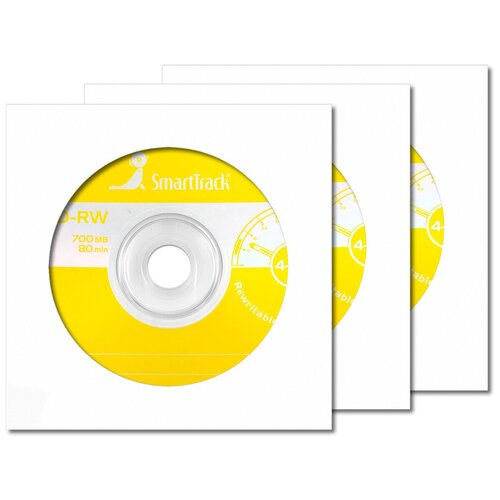 Перезаписываемый диск SmartTrack CD-RW 700Mb 12x в бумажном конверте с окном, 3 шт.