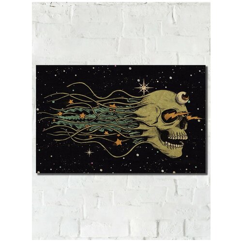 Картина интерьерная на рельефной доске Эзотерика (космос, череп, звёзды) - 8312 Г