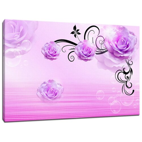 Картина Уютная стена "3D пурпурные розы и мыльные пузыри" 100х60 см