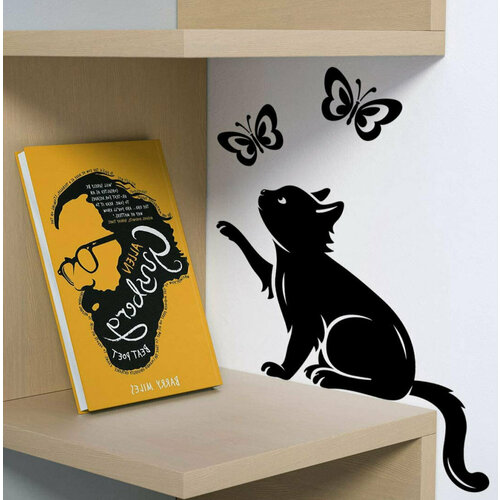 Панно 45х35 см "Кот и бабочки" декоративное настенное чёрное, декор на стену, набор картин, коллаж
