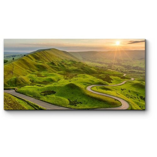 Модульная картина Извилистая дорога вдоль зеленых полей 90x45