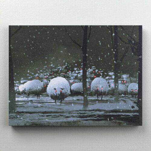 Интерьерная картина на холсте "Арт - пастбище овец с красными глазами" размер 40x30 см