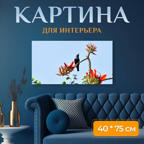 Картина на холсте "Солнечная птица, цветок, птица" на подрамнике 75х40 см. для интерьера