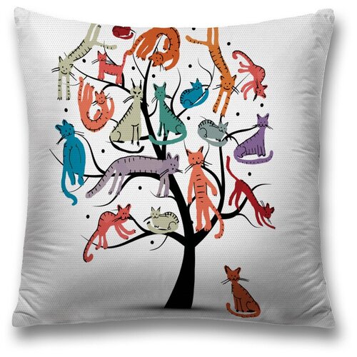 Наволочка декоративная на молнии, чехол на подушку JoyArty "Коты на дереве" 45х45 см