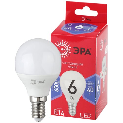 ЭРА LED P45-6W-865-E14 R ЭРА (диод, шар, 6Вт, хол, E14) (10/100/3600)