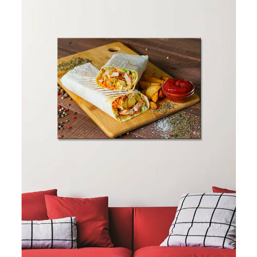 Картина на холсте для интерьера - "Шаурма, еда, плакат, в кафе 8 20х30"