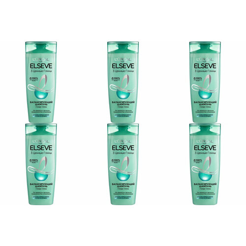 L'Oreal Paris Шампунь для волос Elseve 3 ценные глины, 400 мл, 6 шт