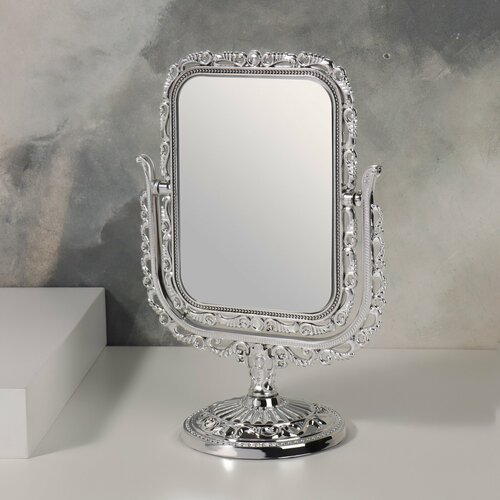 Зеркало настольное, двустороннее, с увеличением, зеркальная поверхность 9,5 × 12,5 см, цвет серебристый (1шт.)