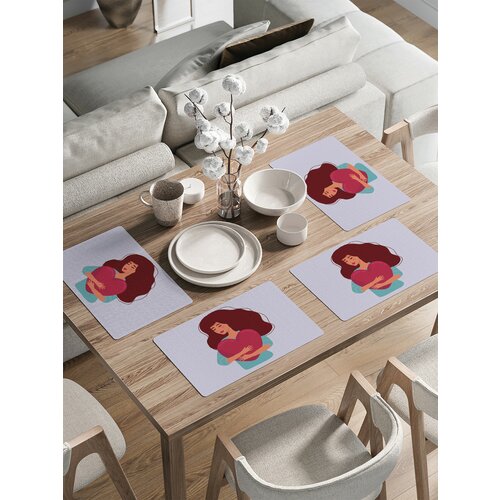 Набор прямоугольных тканевых салфеток на стол для сервировки JoyArty "Обнимая сердце" плейсмат, 30x46 см, 4шт.