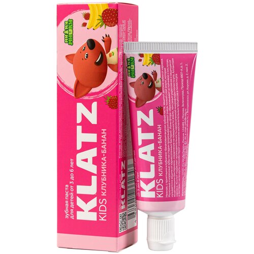 KLATZ / Детская зубная паста со вкусом Клубника-банан без фтора, 40 мл (Ми-ми-мишки)