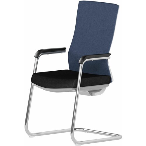 Кресло компьютерное тесла на полозьях, сетка/ткань, синяя/черная, белый пластиковый каркас, хромированные опоры
