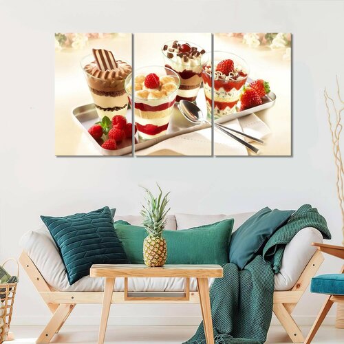 Модульная картина/Модульная картина на холсте/Модульная картина в подарок/десерты в стаканах-desserts in glasses 150х80