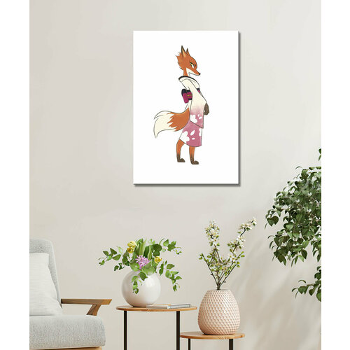 Картина - Лиса, лис, лисы, лисичка, лисенок, лисица, рыжая лиса, лиса в лесу, лиса стилизация, лиса рисунок, лис арт, лиса арт (46) 60х80