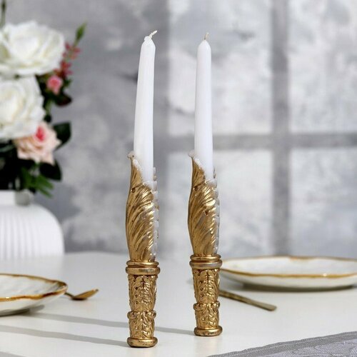 Набор свечей свадебных "Два ангела", 27,5х3 см, бело-золотой, родительские (комплект из 3 шт)
