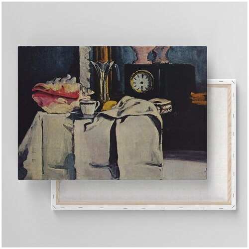 Картина на холсте с подрамником / Cezanne Paul / Сезанн Поль - Натюрморт с часами из черного мрамора