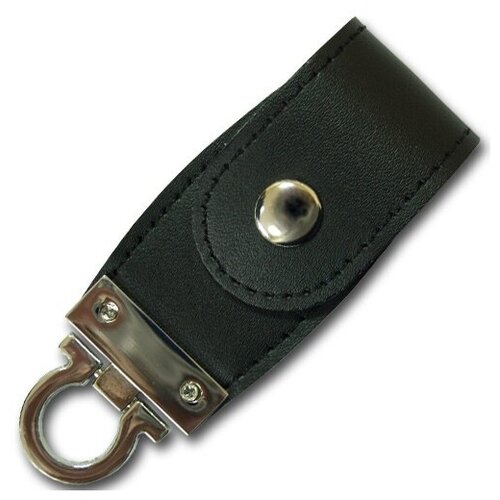 Подарочная флешка кожаная широкая на кнопке черная, сувенирный USB-накопитель 32GB