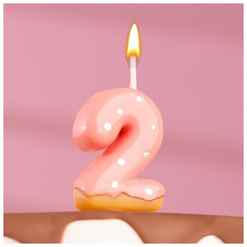Страна Карнавалия Свеча в торт "Клубничная глазурь", цифра "2", розовая, 3,8 см