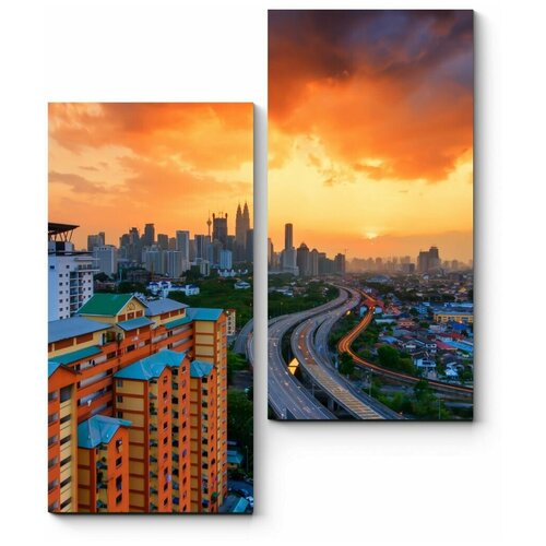 Модульная картина Пылающий закат над Куала-Лумпур100x125