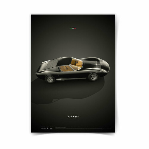 Плакат Lamborghini Miura P400 SV Black Side 50х70 см / постер на стену