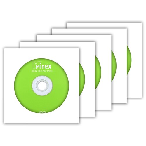 Перезаписываемый диск DVD-RW 4,7Gb 4x Mirex в бумажном конверте с окном, 5 шт.