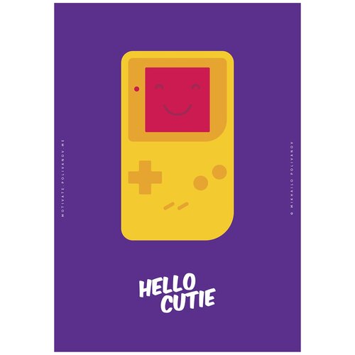 Интерьерный постер на стену в подарок "Hello Cutie Gameboy" размера 50х70 см (500х700 мм) в черной раме для декора комнаты, офиса или дома