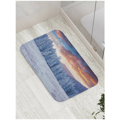 Коврик JoyArty противоскользящий "Заснеженный лес на закате" для ванной, сауны, бассейна, 77х52 см