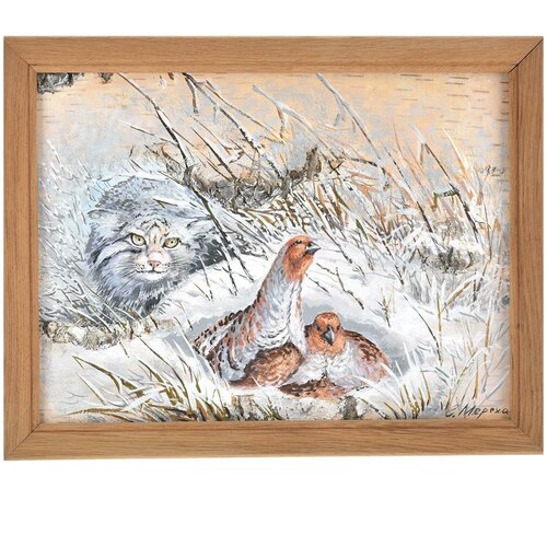 Картина на бересте "Охота на куропаток" 40 х 30 см
