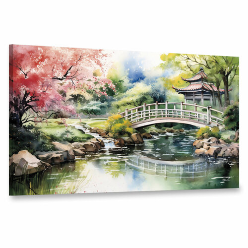 Интерьерная картина 100х60 "Японский мостик в саду"