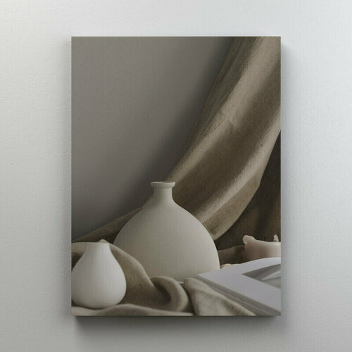 Интерьерная картина на холсте "Натюрморт в скандинавском стиле - вазы из глины" размер 30x40 см