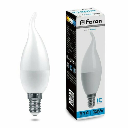 Лампа светодиодная FERON, (13W) 230V E14 6400K С37T, LB-970