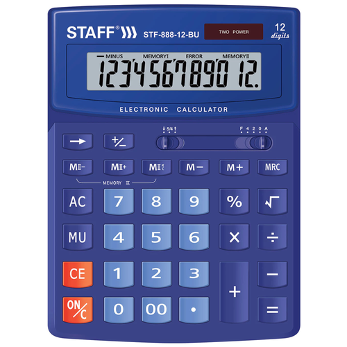 Калькулятор бухгалтерский STAFF STF-888-12, синий