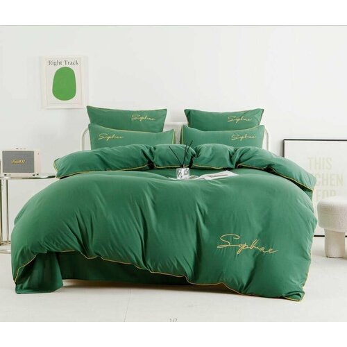 Комплект постельного белья Boris, 1,5 спальный, Жатка, Зеленый