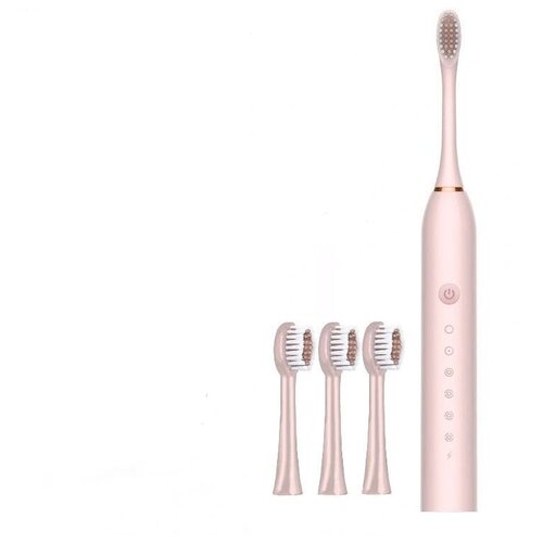 Электрическая зубная щетка Ningbo X-3 c 3 сменными насадками, 6 режимов работы, ультразвуковая, чистка, массаж, отбеливание, полировка, розовый