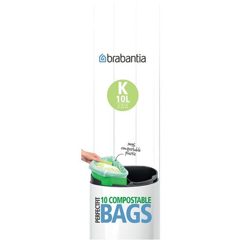 Мешки для мусора Brabantia Perfect Fit Compostable Bags K 10 л, 10 шт., зеленый