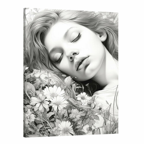 Интерьерная картина 50х70 "Девушка в цветочной россыпи"