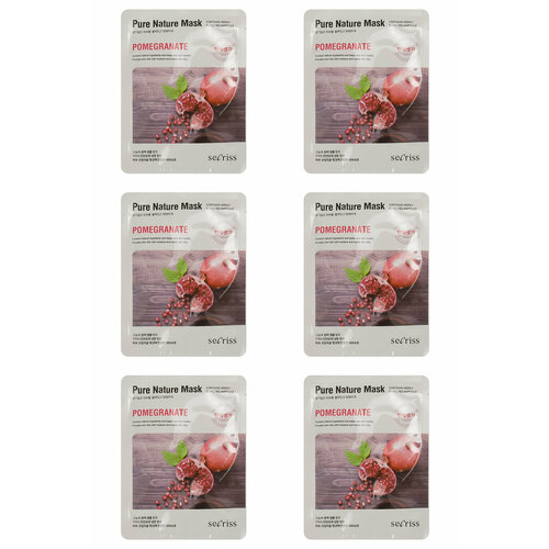 Anskin Маска тканевая для лица Secriss Pure Nature Mask Pack Pomegranate, с гранатом витаминизирующая, 25мл, 6шт