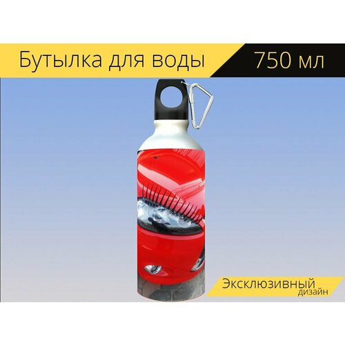 Бутылка фляга для воды "Ресницы, автомобиль, машина" 750 мл. с карабином и принтом