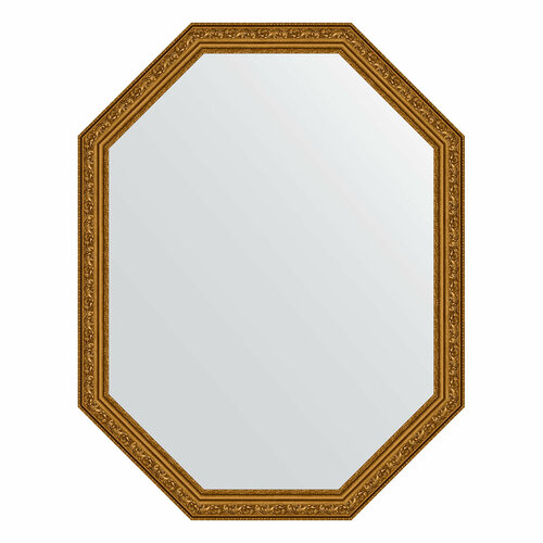 Зеркало настенное Polygon EVOFORM в багетной раме виньетка состаренное золото, 70х90 см, для гостиной, прихожей, спальни и ванной комнаты, BY 7024