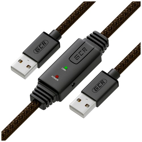 GCR Кабель активный 5.0m USB 2.0, AM/AM, черно-прозрачный, с усилителем сигнала, разъём для доп. питания, 28/24 AWG