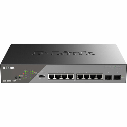 Сетевой коммутатор/ Smart L2 Surveillance Switch 8х1000Base-T PoE, 2x1000Base-X SFP, PoE Budget 130W, Long-range PoE up